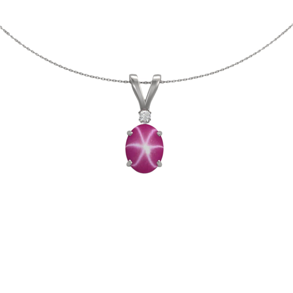 Pink Star Ruby Necklace Pendant 925 Sterling Silver / Diamond Accent ...