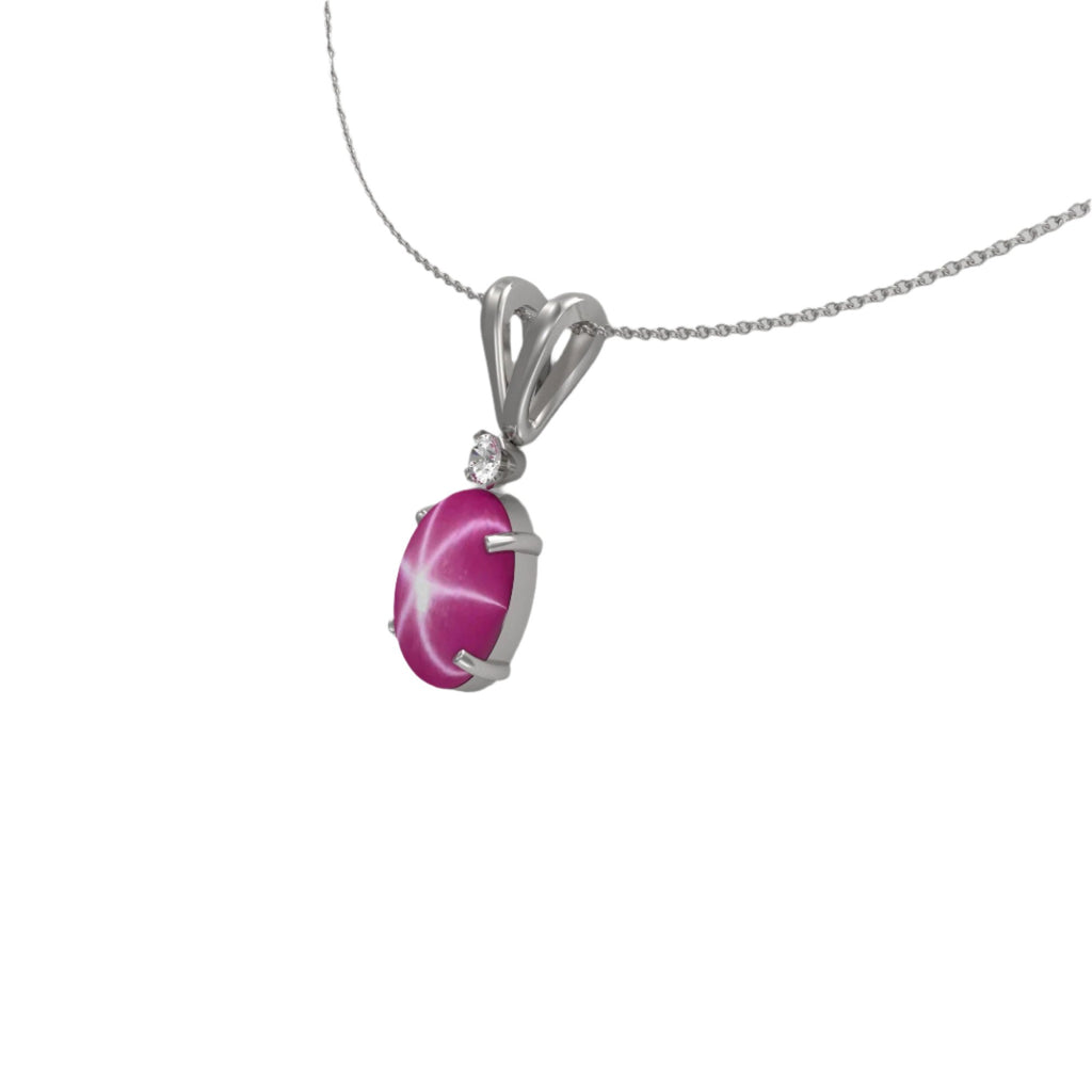 Pink Star Ruby Necklace Pendant 925 Sterling Silver / Diamond Accent ...