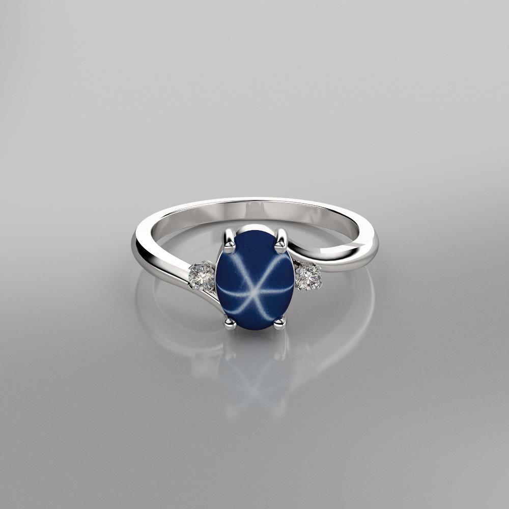 Cornflower Blue Star Sapphire Ring 925 Sterling Silver / Oval-Cut ...